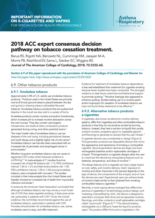 E-Cigarettes and Vaping for Health Professionals | Asthma Foundation NZ