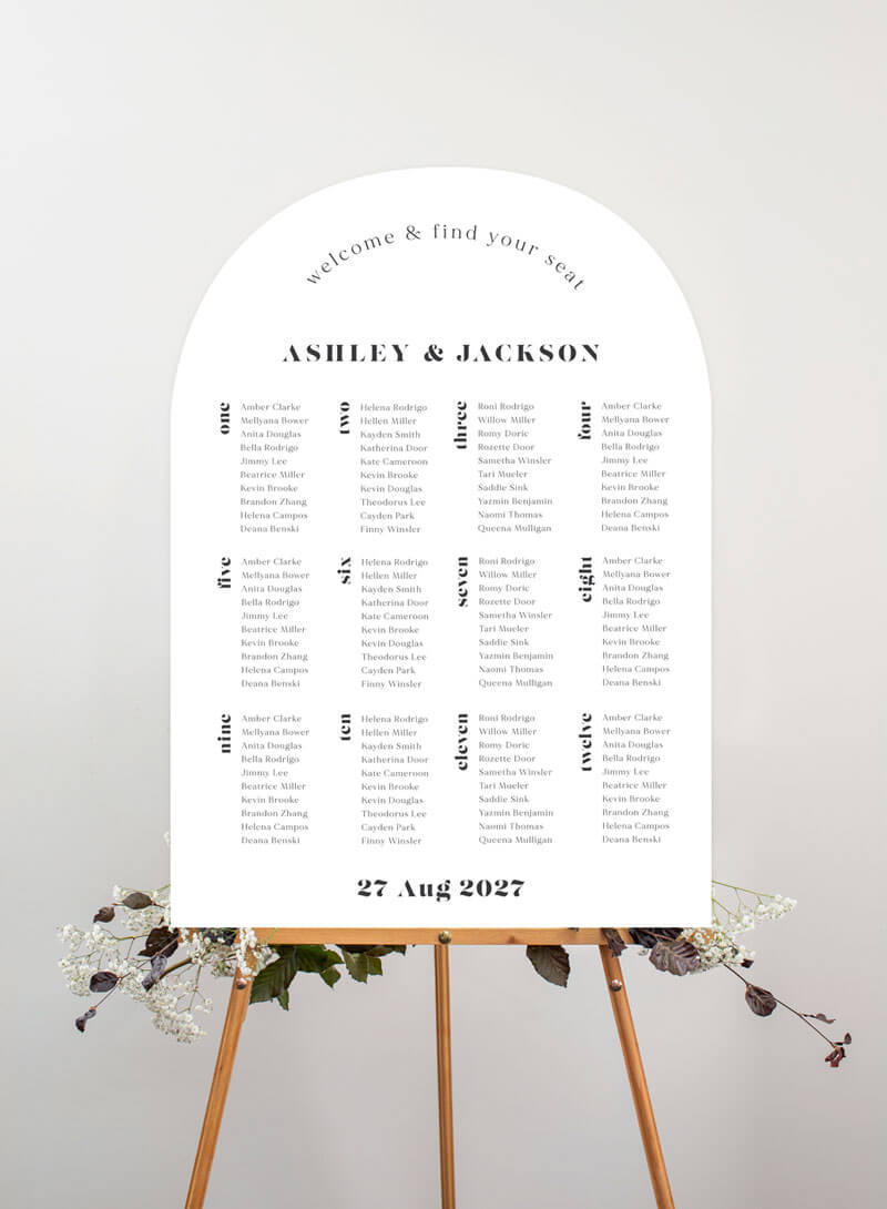 Standard Wedding Seating Chart Size