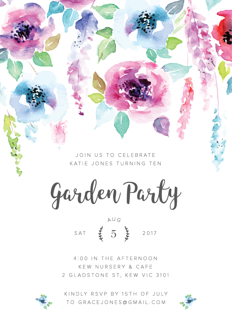 Customise Garden Party Birthday Invitations by Paperlust