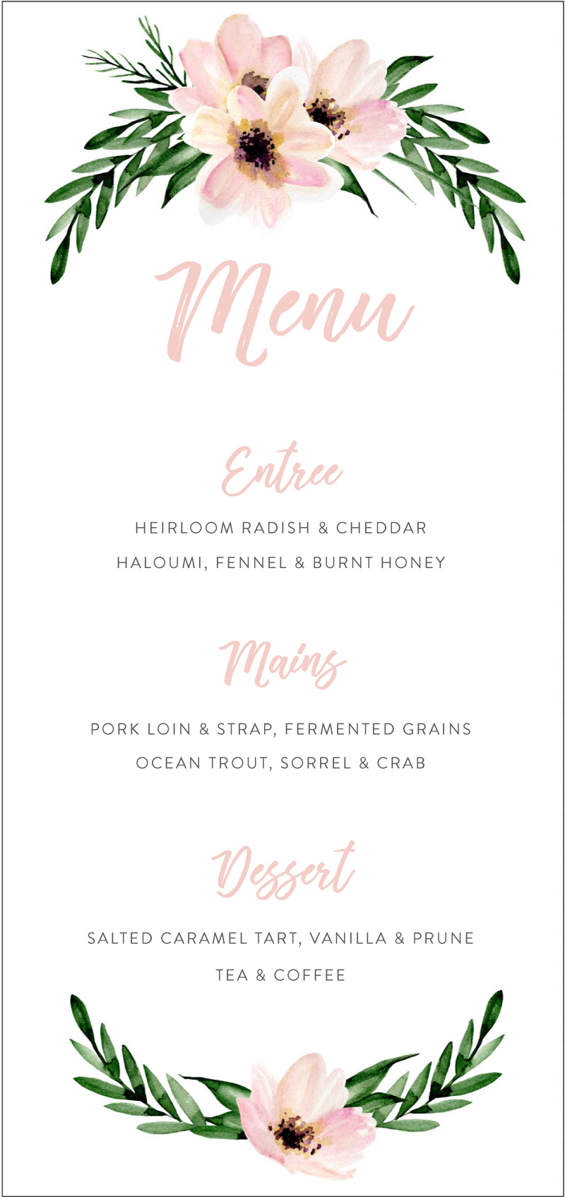 Hens Party Wedding Menu by Paperlust