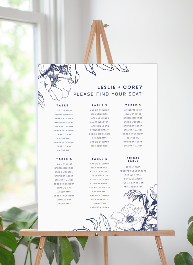 Customise Blue Contour Wedding Seating Chart by Paperlust