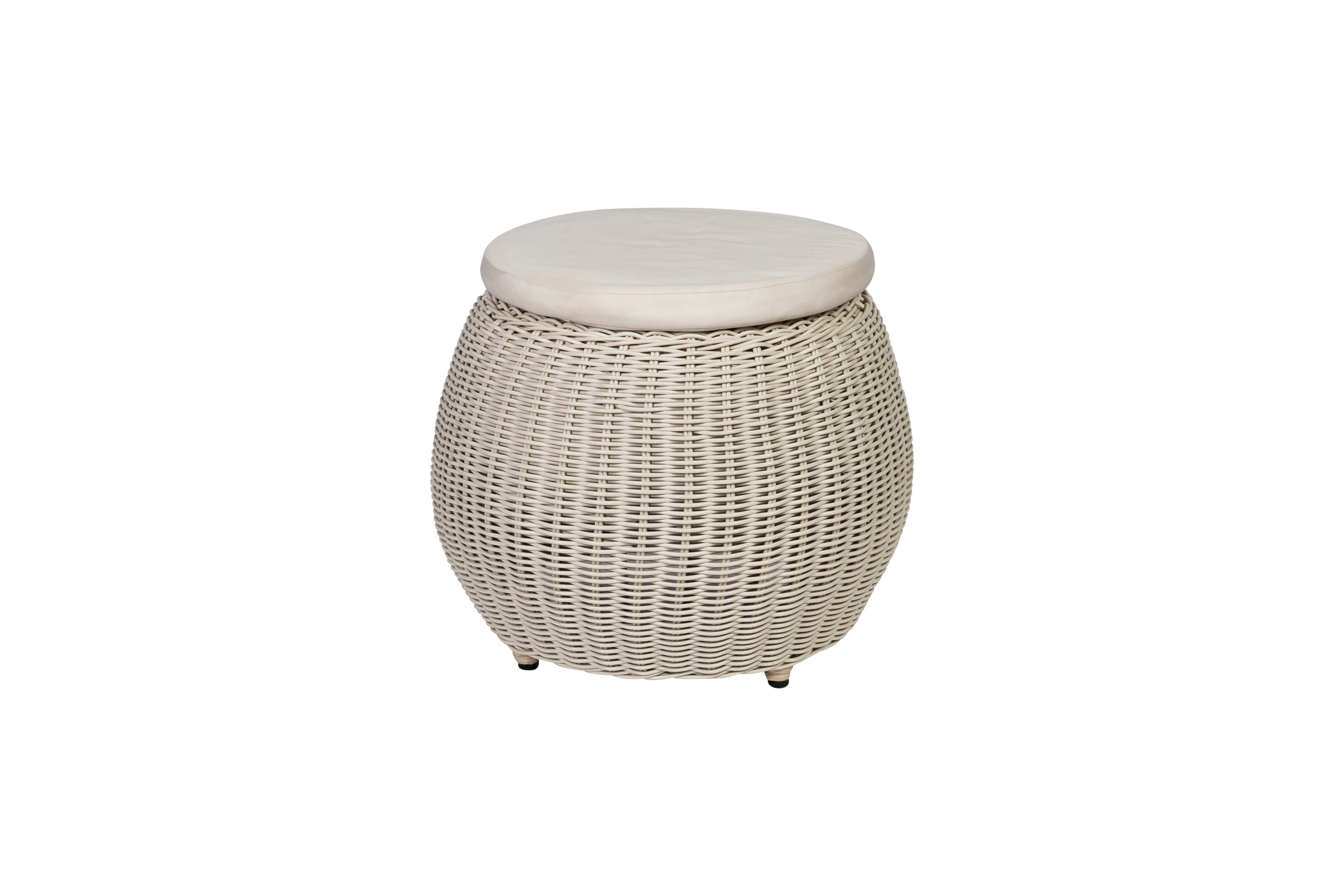 White Rattan Short Stool - 55cmD x 35cmH I For Hire I The Event Mill