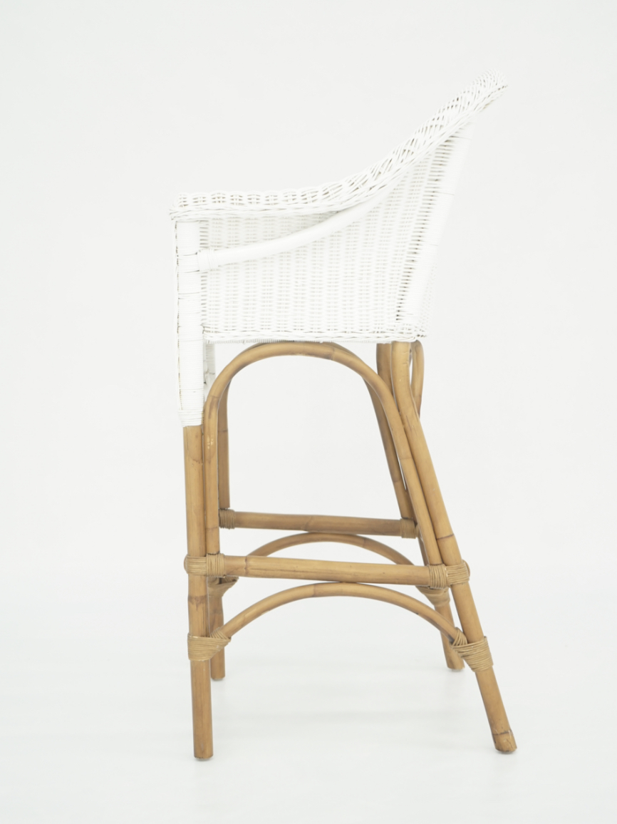 Galley Bay White/ Natural Rattan Cocktail Stool - 60cmW x 60cmD x 1.2mH ...