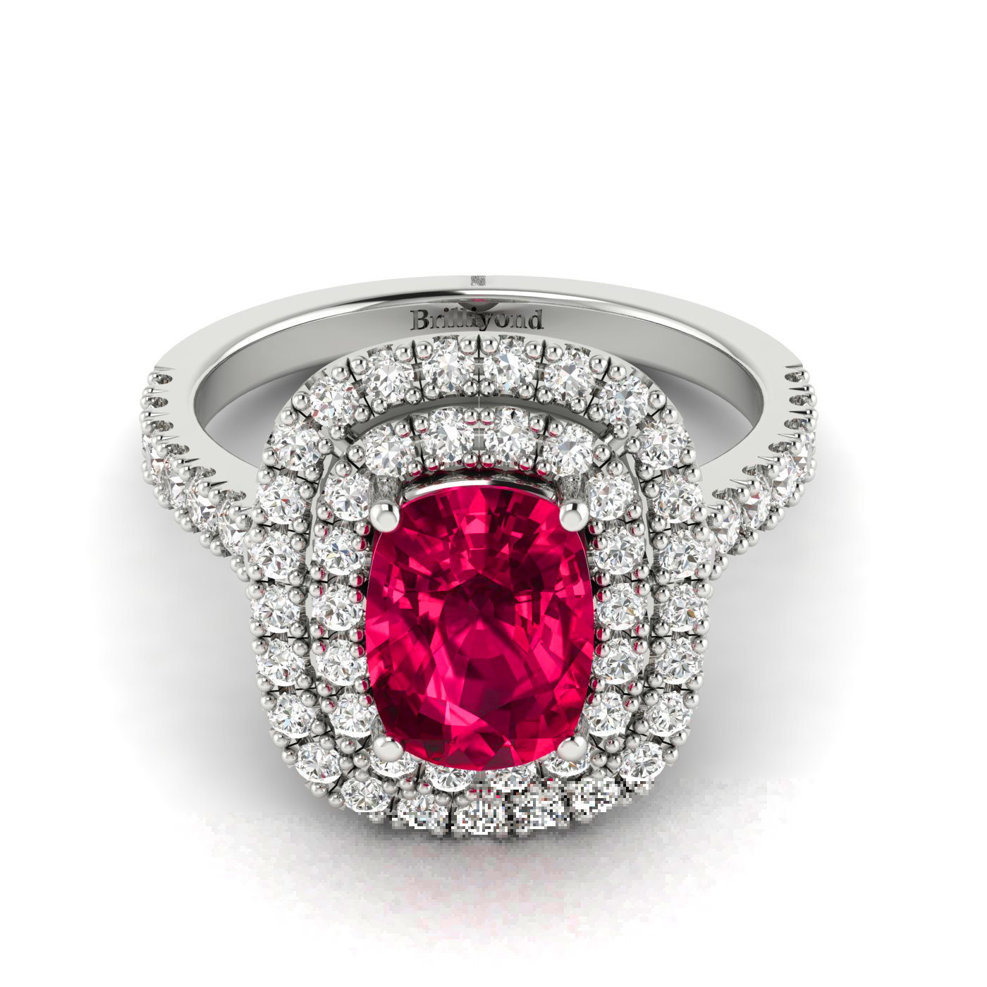 Cushion Cut Ruby Halo Engagement Ring Set In White Gold Corona Cushion Cut Ruby Halo Engagement Ring Set In White Gold Corona
