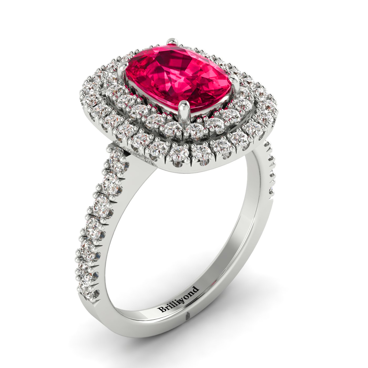 Cushion Cut Ruby Halo Engagement Ring Set In White Gold Corona Cushion Cut Ruby Halo Engagement Ring Set In White Gold Corona