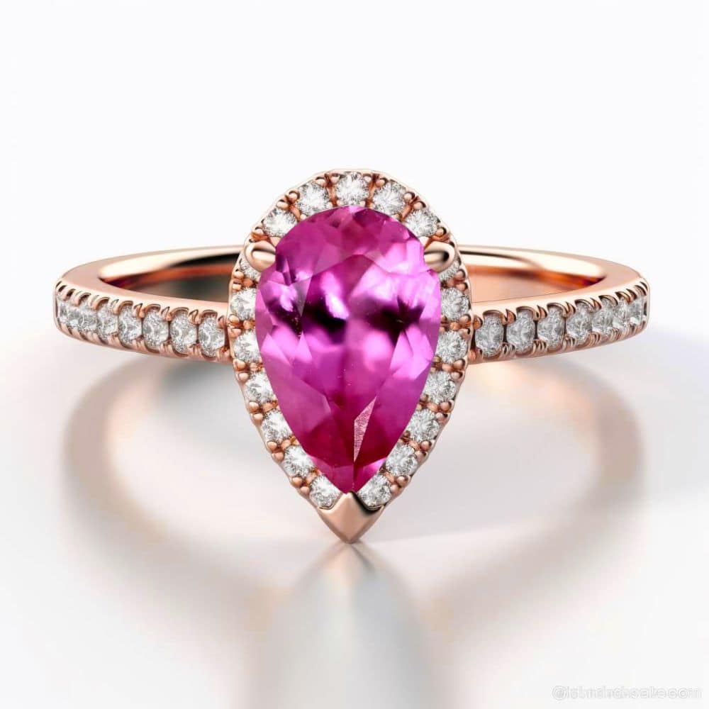 Pink Sapphire Engagement Ring - Pear Shape, 0.6ct, 18K Rose Gold | Brilliyond Jewellery