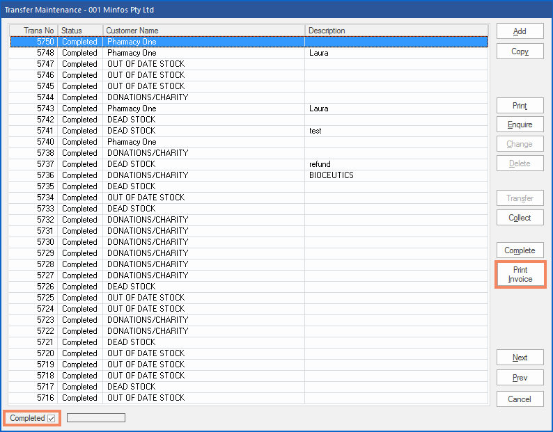 Print Previous Stock Transfer Invoice in Minfos : Help Centre