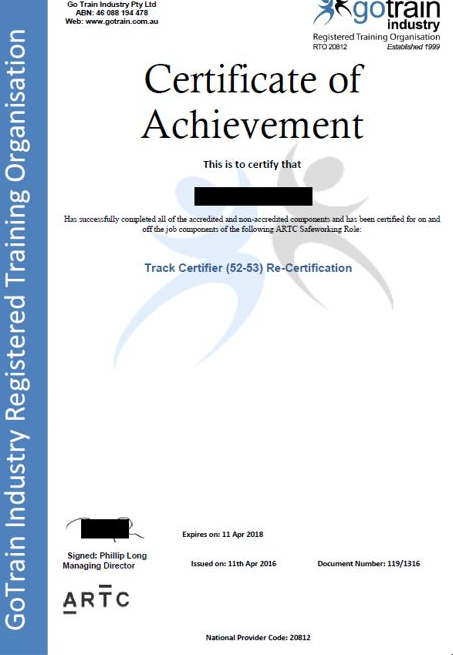ARTC: Track : Rail Industry Worker Business Rules
