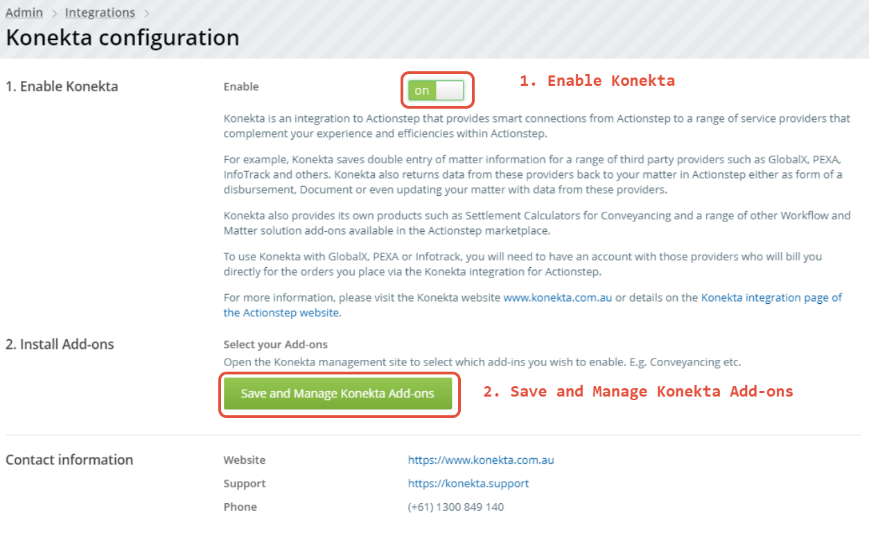 How to "Enable" the Konekta Integration with Actionstep : Konekta Support