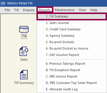 Minfos Till Summary report : Help Centre