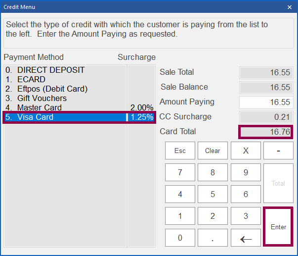 Apply a card surcharge to a sale : Help Centre