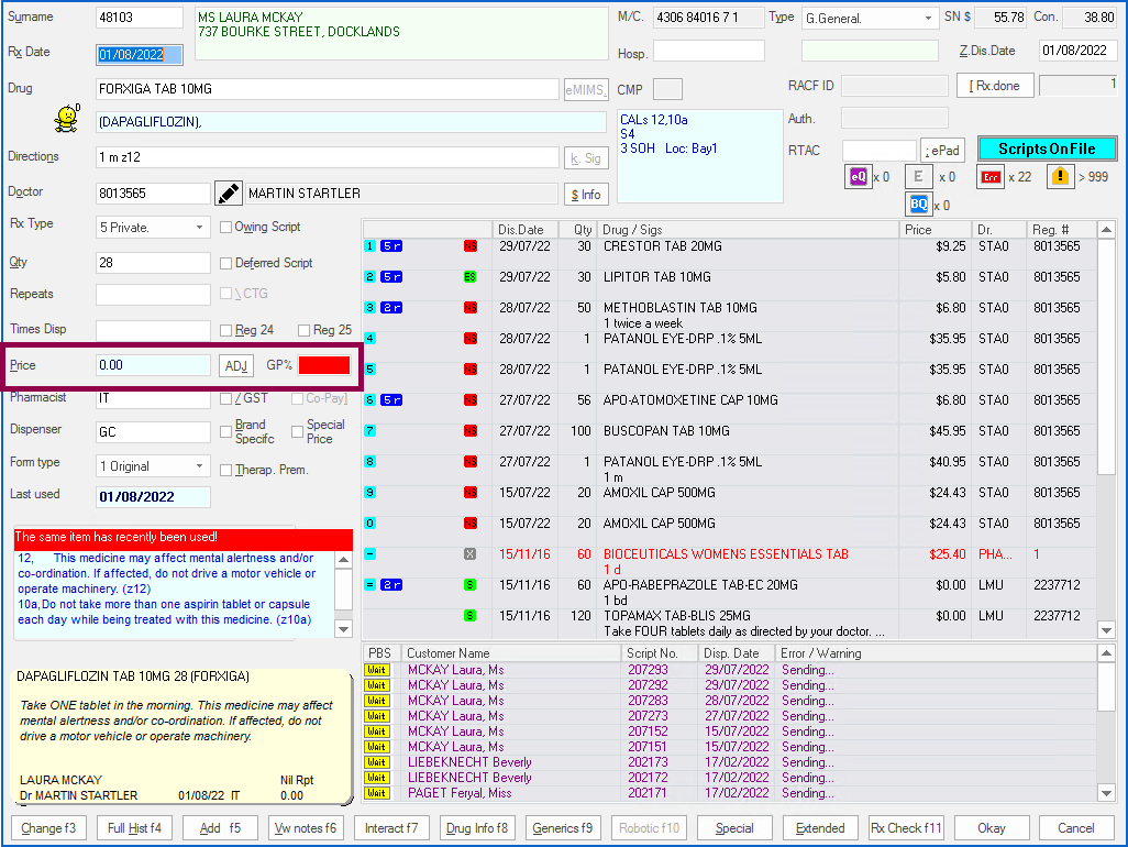 Dispense a prescription in Minfos on a compassionate basis : Help Centre