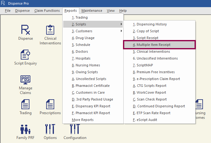 Print a multiple item receipt in Minfos Dispense : Help Centre