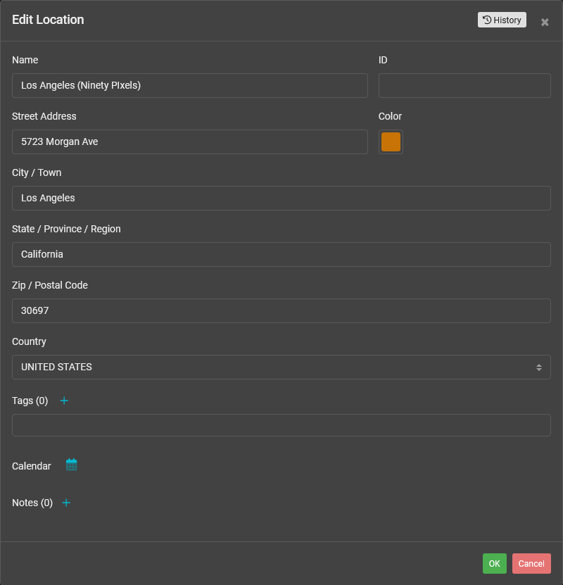 Editing a Location : PROJECTAL