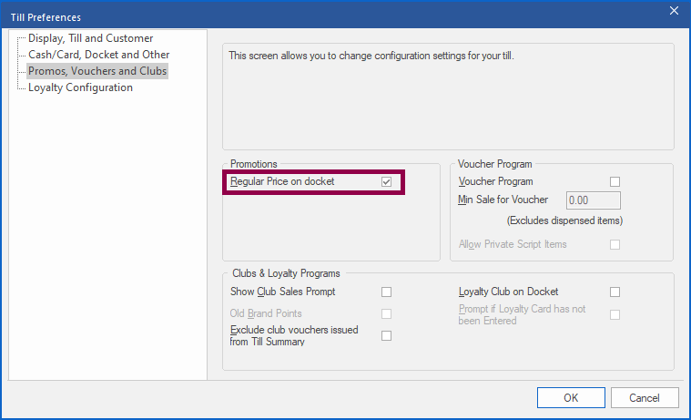 Display regular price of promotion items on Till docket in Minfos : Help Centre