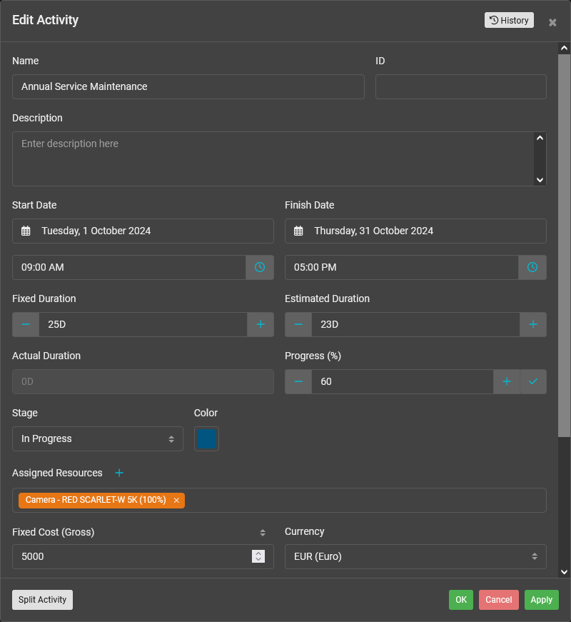 Editing an Activity : PROJECTAL