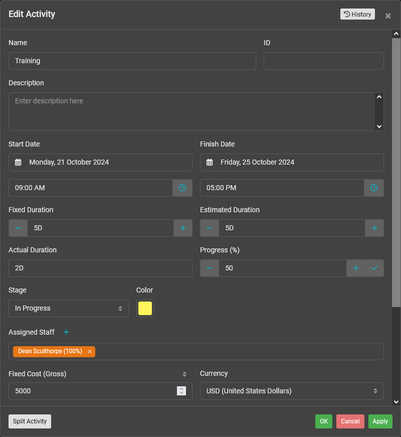 Editing an Activity : PROJECTAL