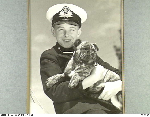 FLINDERS NAVAL BASE - R.S. LESK, 1ST YEAR MIDDY AND "BILL" - MASCOT. NAVY. TRAINING ON LAND ...