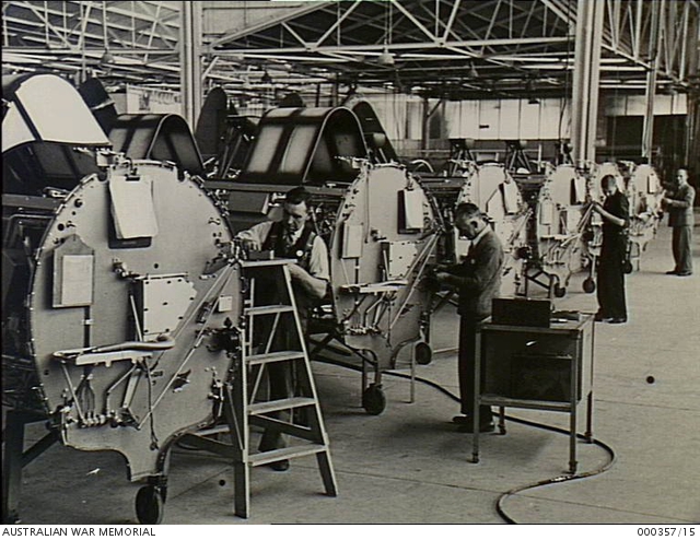 An assembly line showing partly constructed Wirraway aircraft and ...