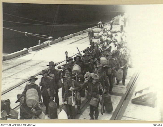 TROOPS OF "C" COMPANY, 2/2ND BATTALION AIF, MARCH ALONG THE WHARF TO ...