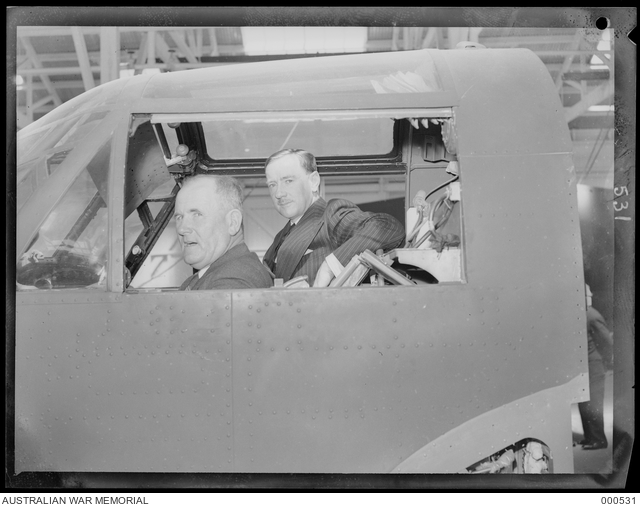 SIR. FREDERICK STEWART & HON. P. SPENDER IN COCKPIT OF BRISTOL BEAUFORT ...