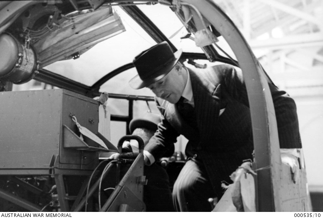 The Honourable P C Spender, Treasurer, in the cockpit of a Bristol ...