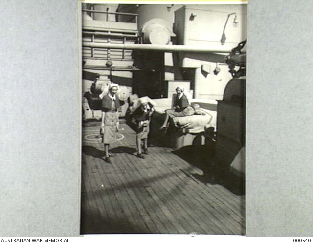 NURSES PLAY DECK QUOITS, ON BOARD TRANSPORT. ARMY. NURSES - ON BOARD ...