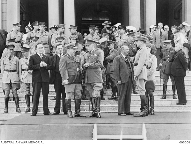 SYDNEY - A GROUP OF OFFICERS ON THE STEPS OF PARLIAMENT HOUSE DURING ...