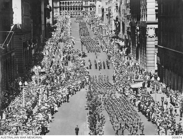 SYDNEY - A VIEW OF THE A.I.F. TROOPS AS THEY MARCH THROUGH THE CITY ...