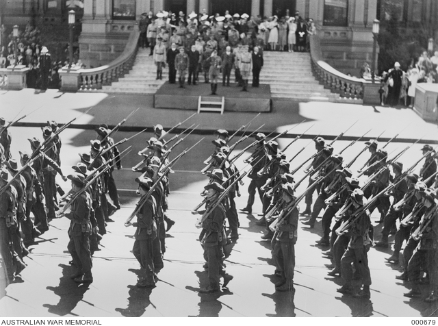 SYDNEY - TROOPS AS THEY PASS THE SALUTING BASE. MARCHES. AIF ...