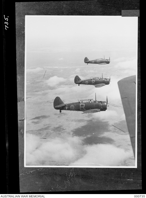LAVERTON - THREE WIRRAWAY MONOPLANES FLYING IN LINE ABREAST. RAAF ...