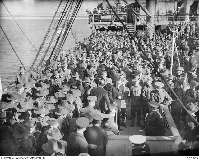 MIDDLE EAST - A.I.F. TROOPS LISTENING TO KING'S MESSAGE SPOKEN BY ...