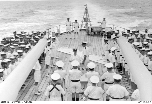 Crew divisions of the modified Leander Class Cruiser HMAS Hobart ...