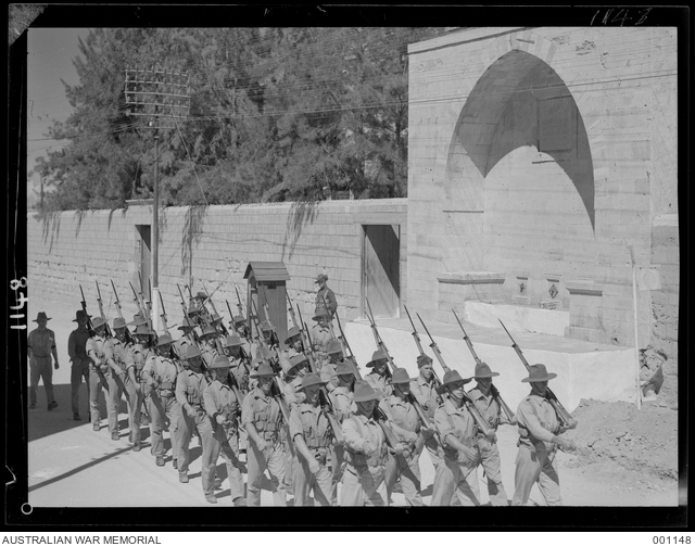 GAZA VILLAGE. "B COY 2/2ND" MARCH OUT OF THEIR QUARTERS. OLD TURKISH H ...