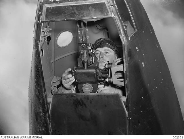RAAF TRAINING. ADJUSTING THE BOMB SIGHT BEFORE TAKING OFF. | Australian ...