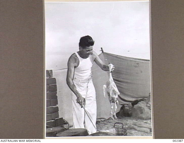BEIT JERJIA - 17TH BDE INFANTRY. THE MAN'S COOK PTE. R. LE SUEY HOLDS ...