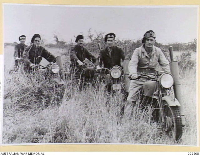 A section of despatch riders of a South African Army unit being led ...