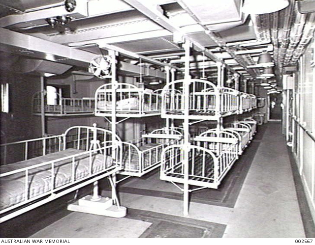 INTERIOR OF "F" WARD OF THE 2/1ST AUSTRALIAN HOSPITAL SHIP MANUNDA ...