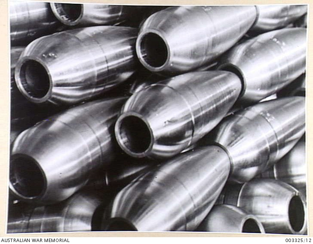 A number of mortar bombs shown after profiling at the Munitions Factory ...