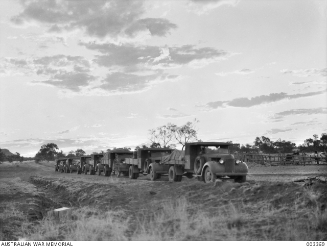 CENTRAL AUSTRALIA. ARMY CONVOY AT BARROW CREEK, THE FIRST OVERNIGHT ...