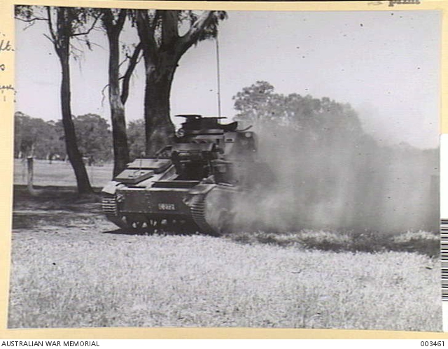 ROKEBY, VIC - TANKS OF THE 8TH DIVISION CAVALRY REGIMENT ON MANOEUVRES ...