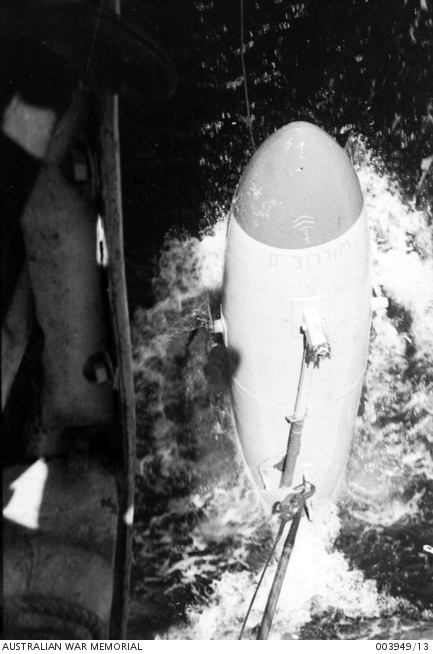 The Oreposa float towed by the minesweeper during sweep operations ...