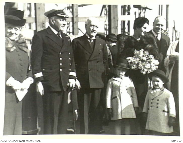 SYDNEY, NSW. LAUNCHING OF HMAS LISMORE. LEFT TO RIGHT: NOT IDENTIFIED ...