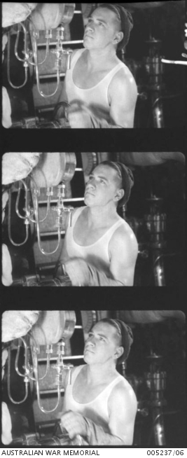 In the engine room of the modified Leander class cruiser HMAS Perth, a ...