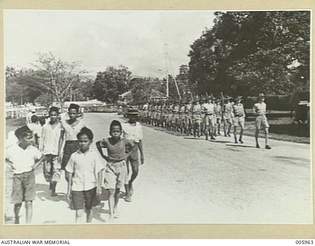 One of the Battalions of the 8th Division engaged in a route march ...