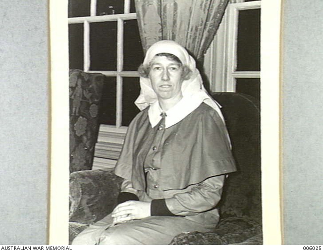 Portrait of Matron Frances Johns on board the troop transport Aquitania ...