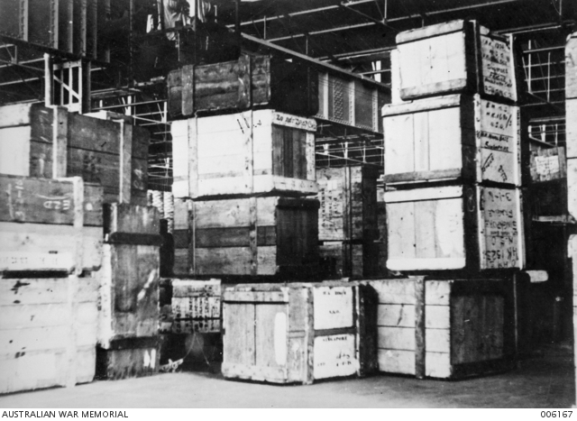 SINGAPORE NAVAL BASE. ANOTHER OF THE STORE ROOMS. | Australian War Memorial