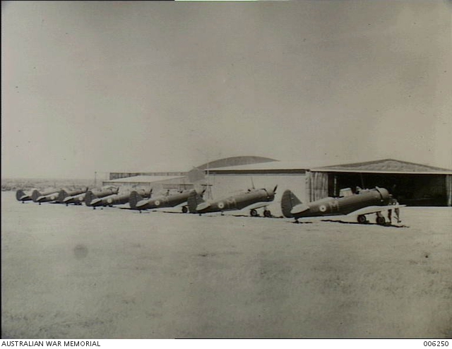 Darwin. A lineup of Wirraway aircraft from No. 12 Squadron RAAF, in ...