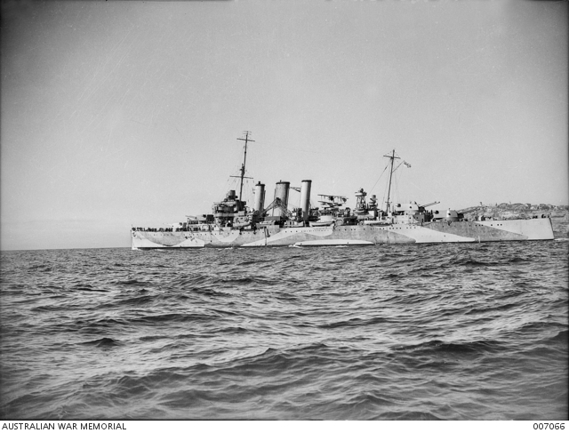 The county class cruiser HMAS Australia which carried out convoy escort ...