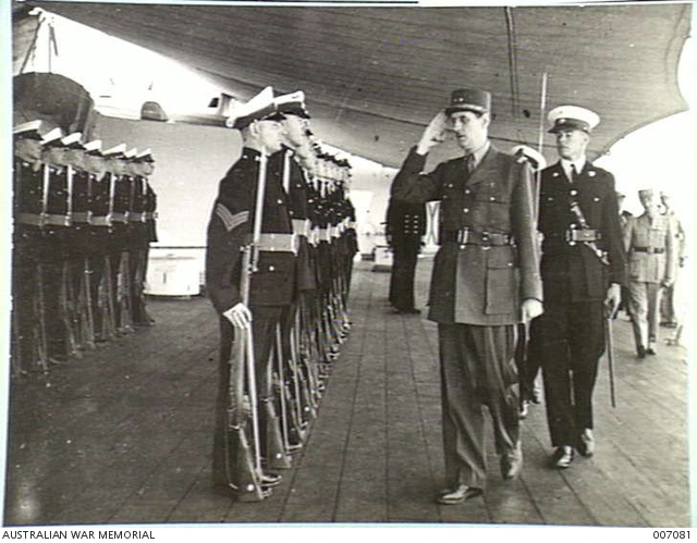GENERAL DE GAULLE INSPECTS A ROYAL MARINE GUARD OF HONOUR ABOARD THE ...